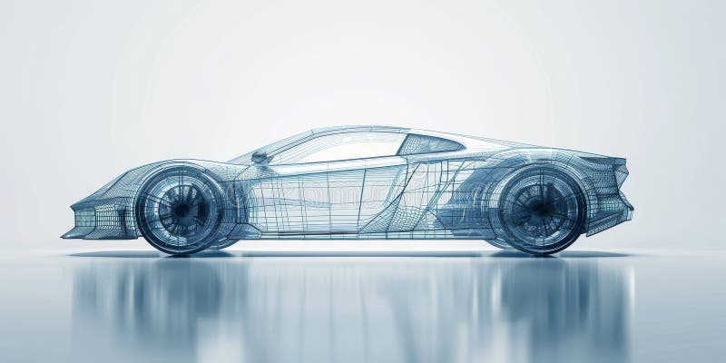 Advanced Car Blueprint Concept with Visible Aerodynamics Flow on a ...