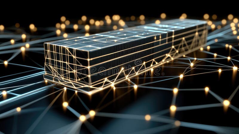 An Advanced Cargo Ship Made from Digital Lines Traverses the Ocean ...