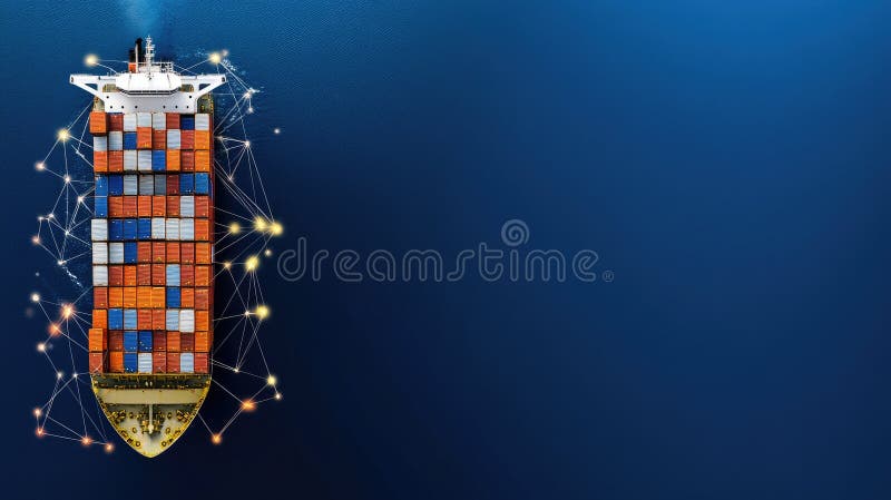 An Advanced Cargo Ship Made from Digital Lines Traverses the Ocean ...