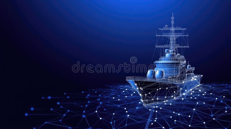An Advanced Cargo Ship Made from Digital Lines Traverses the Ocean ...