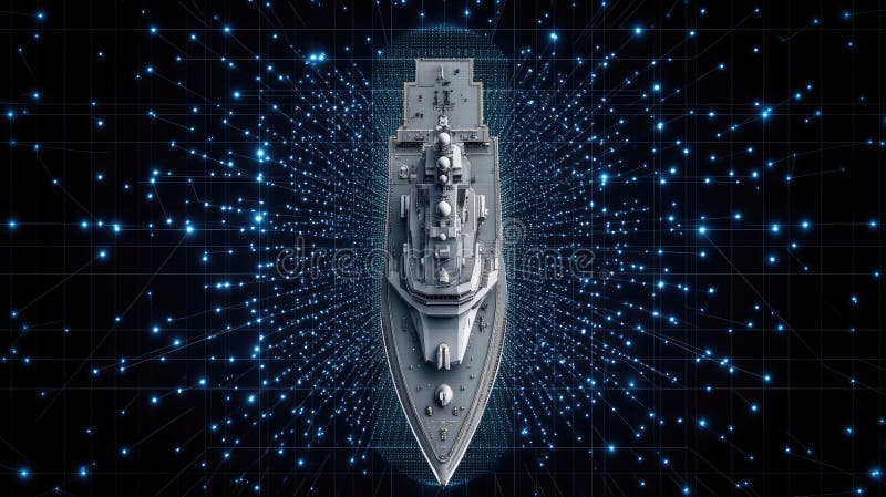 An Advanced Cargo Ship Made from Digital Lines Traverses the Ocean ...