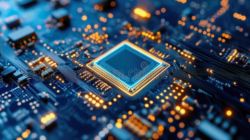 Advanced Chip Tech with Complex Circuits and Glowing Features Stock ...