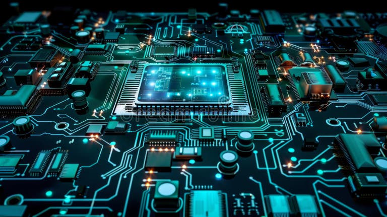 Advanced Circuit Board with CPU. Technological Background of Future Computer Hardware and ...