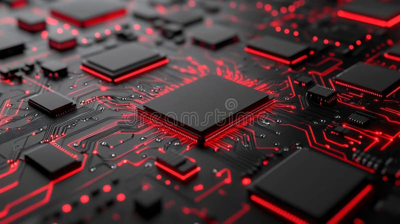 An Advanced Circuit Board Design Highlighted by Brilliant Neon Lighting ...