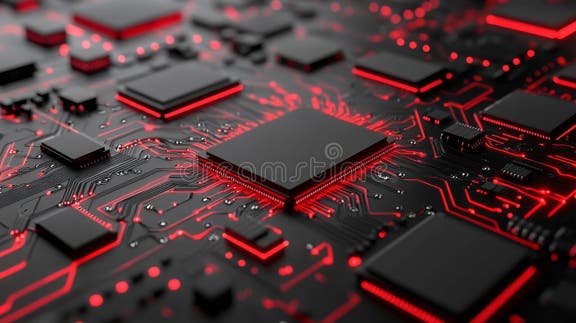 An Advanced Circuit Board Design Highlighted by Brilliant Neon Lighting ...