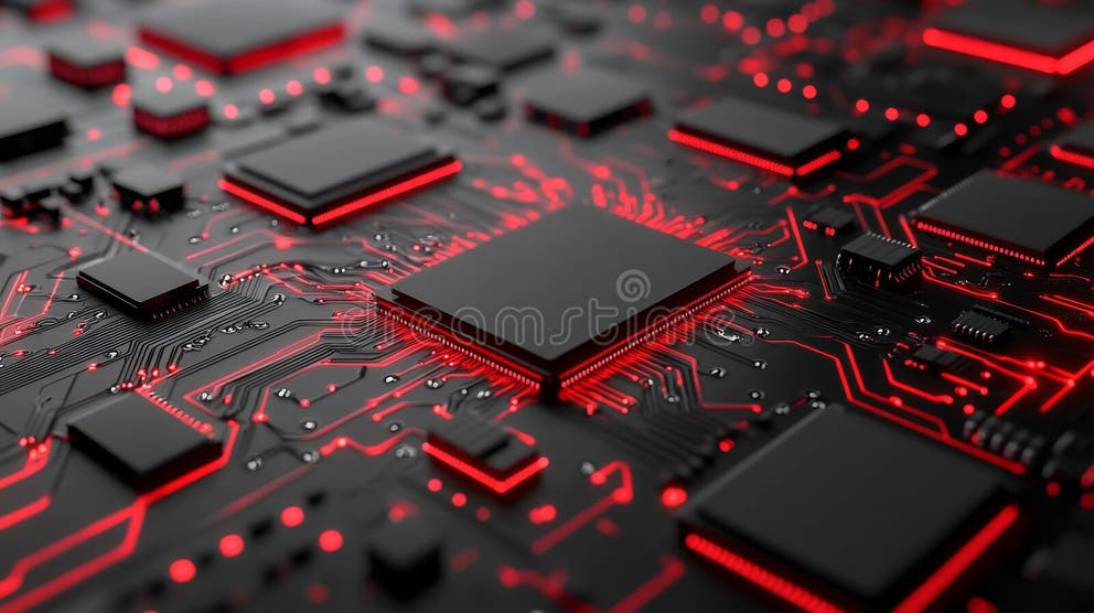 An Advanced Circuit Board Design Highlighted by Brilliant Neon Lighting ...