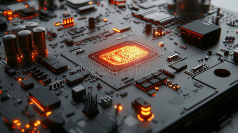 Advanced Circuit Board Design with Striking Neon Lights and Glow ...