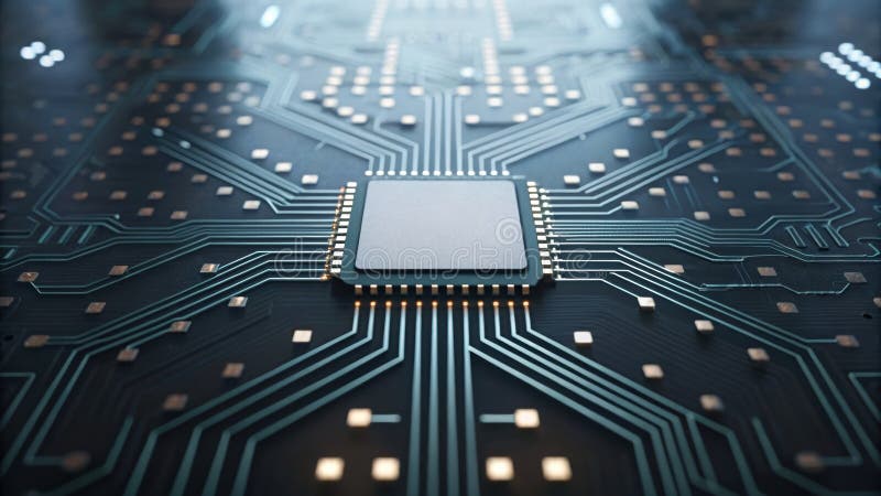 Advanced Circuit Board Featuring a Prominent White Chip Symbolizing ...