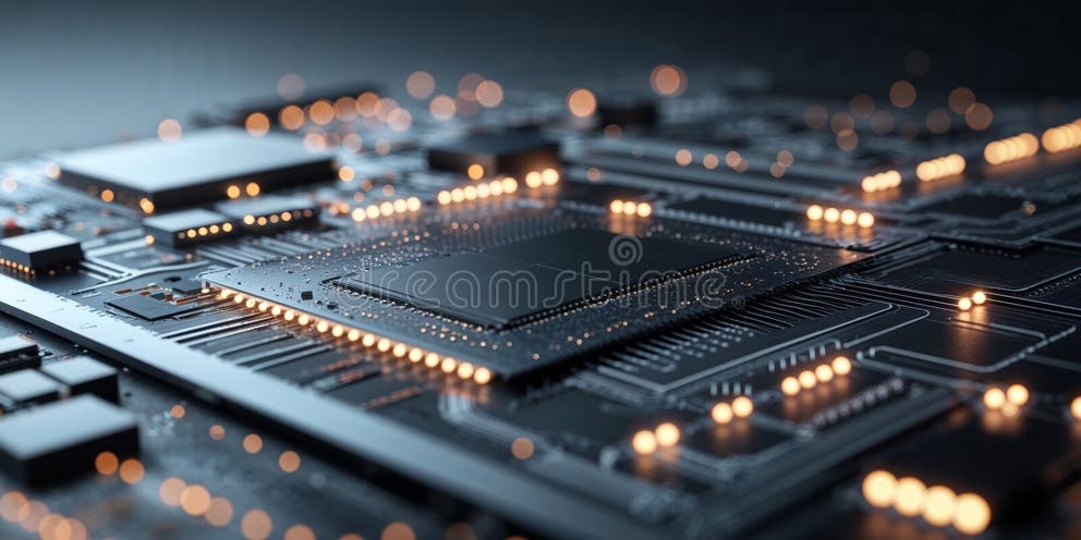 Advanced Circuit Board with Glowing Components. Stock Image - Image of ...