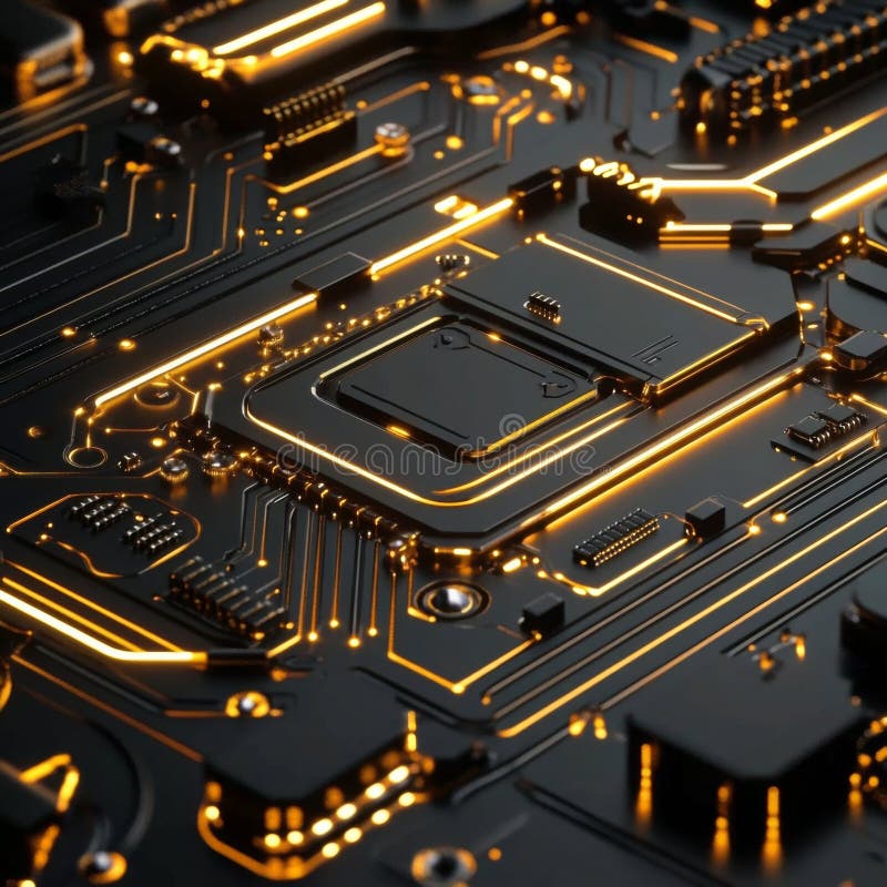 Advanced Circuit Board with Glowing Traces and Microchips Stock Photo ...