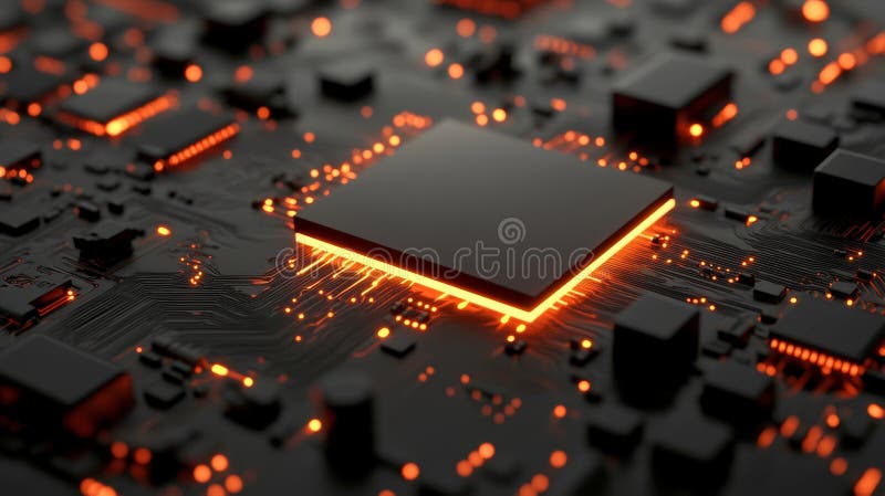 An Advanced Circuit Board with Luminous Connections and a Core Chip ...