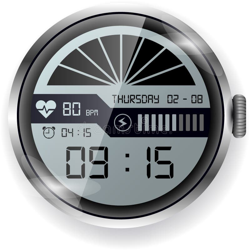 Advanced Circular Digital Smartwatch Face with Heart Rate and Battery ...