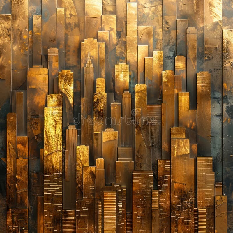 Advanced Cityscape with Golden Architectural Elements Reflecting High ...