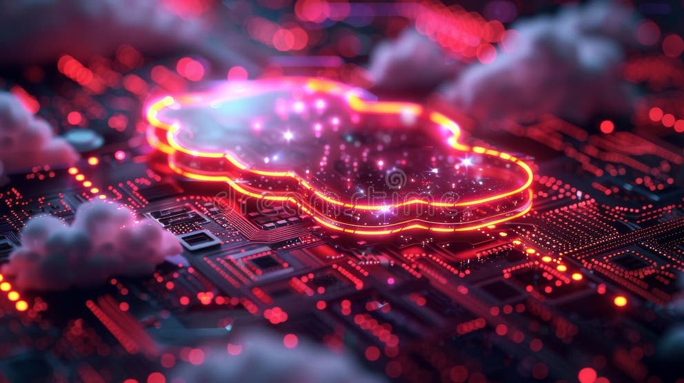 An Advanced Cloud Computing Concept with Neon Lights and Diagrams ...