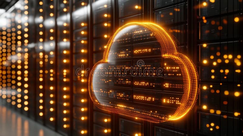 An Advanced Cloud Computing Idea Highlighted by Glowing Components on a ...