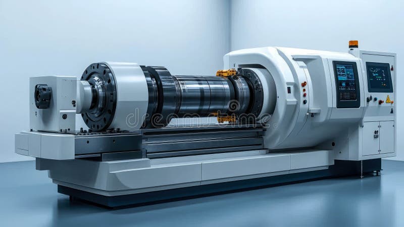 Advanced CNC Lathe Machine in a Bright, Sterile Workshop Setting ...