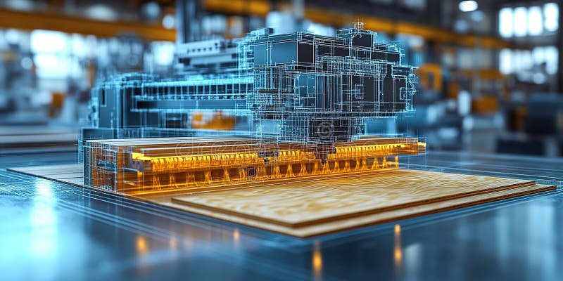 Advanced CNC Machine in Operation Cutting Wood Material in a Modern ...