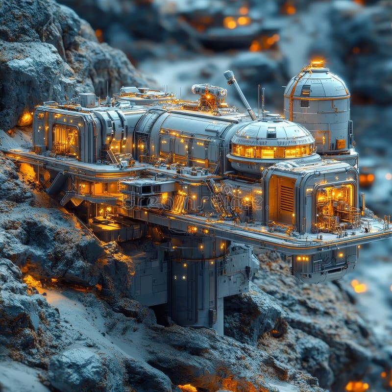 Advanced Colony Nestled in Extraterrestrial Rocky Cliffs Stock Image ...