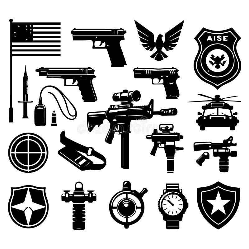 Advanced Combat Equipment Silhouette Vector Design Pack Stock Vector ...