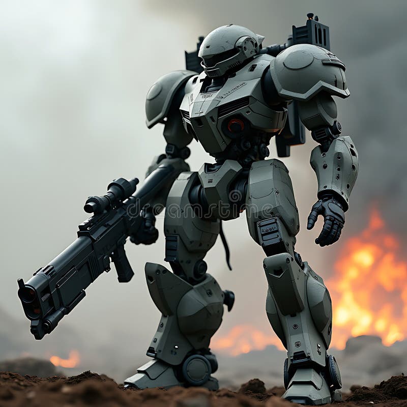 Advanced Combat Mech in a Sci-Fi War Zone Stock Illustration ...