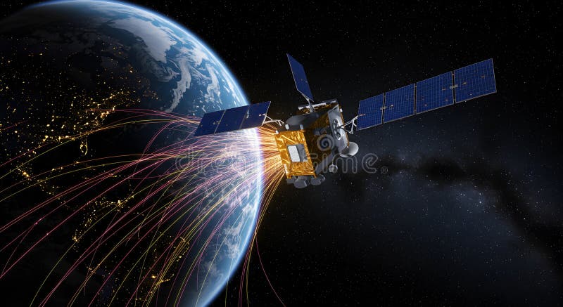 Advanced Communications Satellite Transmitting Data To Earth from Space ...