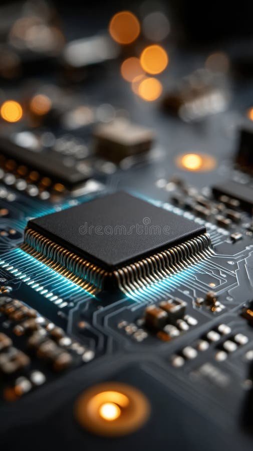 Advanced Computer Chip on Circuit Board, Illustrating Modern Technology ...
