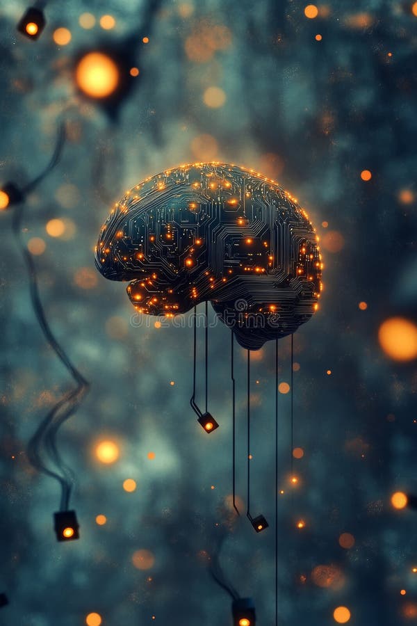 Advanced Computer Technology is Embodied in a Brain Featuring Glowing ...