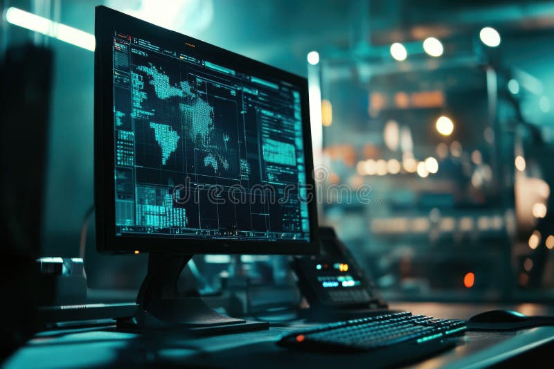 Advanced Computer Workstation Displaying Global Data Analytics in a ...