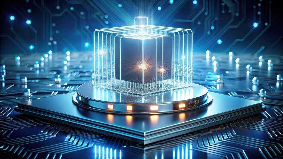 Advanced Computing Core Futuristic Technology in a Glass Enclosure on a ...