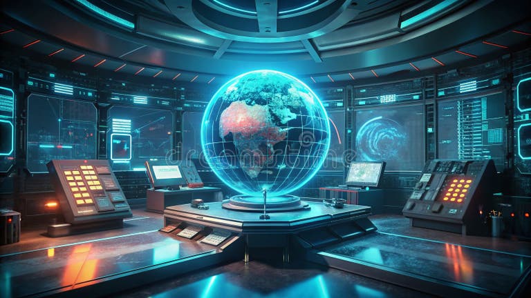 Advanced Control Center Immersive Holographic Globe and Glowing ...