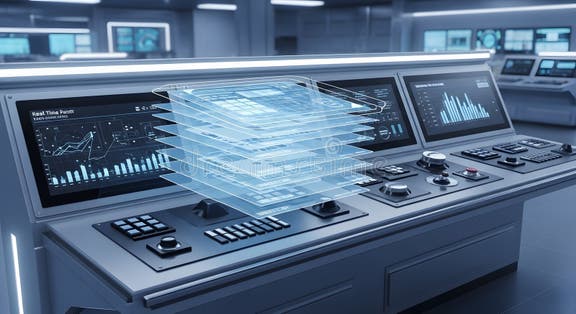 Advanced Control Panel with Digital Displays and Interface, Futuristic ...