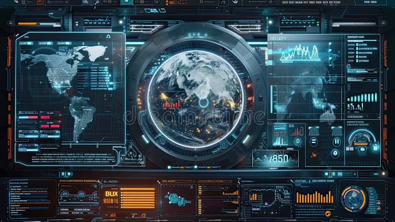 Advanced Control Panel Displaying Interactive Global Data. Stock ...