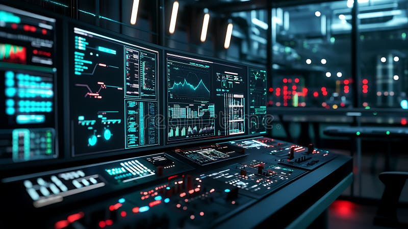 Advanced Control Panel with Multiple Screens Displaying Complex Data ...