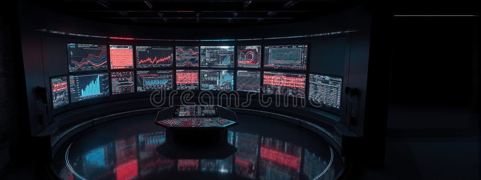 Advanced Control Room with Futuristic Interface Stock Illustration ...