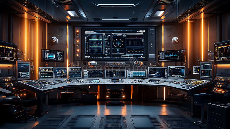 Advanced Control Room with Robotics, Screens, and Data Visualization ...