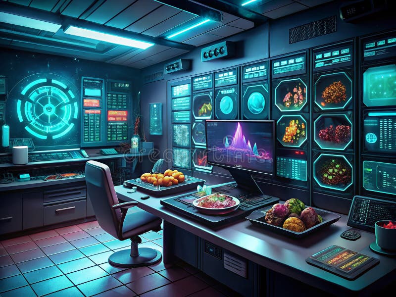 Advanced Control Room Turquoise Data Streams Flow through Futuristic ...