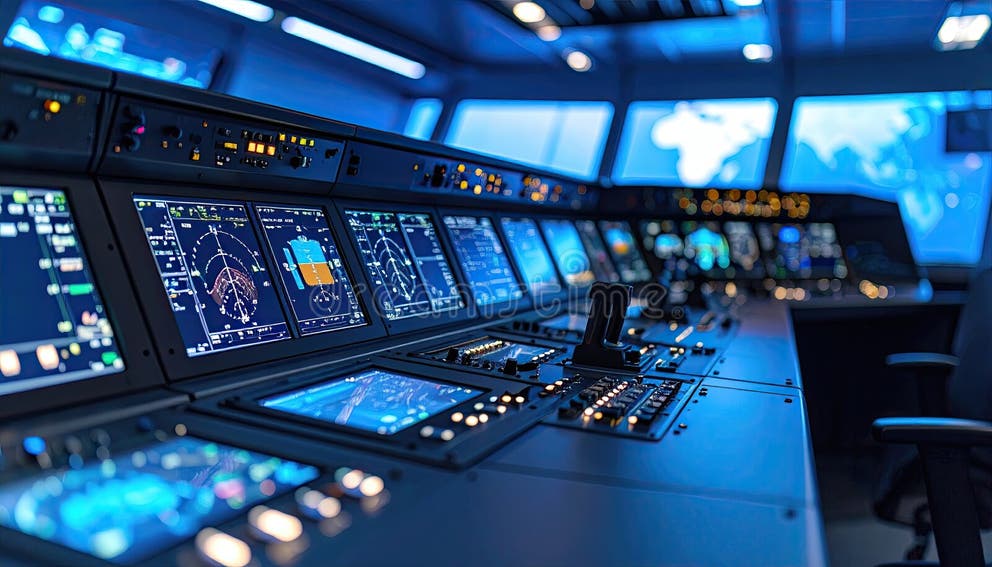 Advanced Controller Board at a Modern Command Center with Illuminated ...