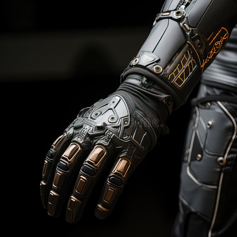 Advanced Cybernetic Bionic Arm with Black and Gold Detailing. AI ...