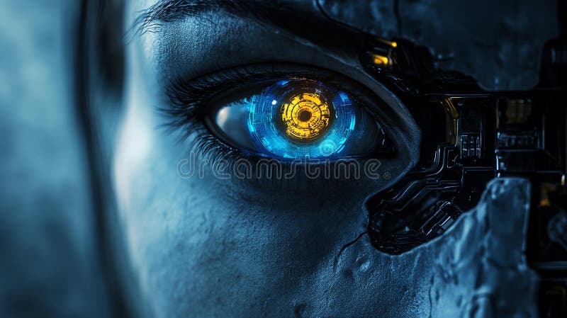 Cybernetic Eye Futuristic Digital Art Abstract Blue Yellow Glowing ...