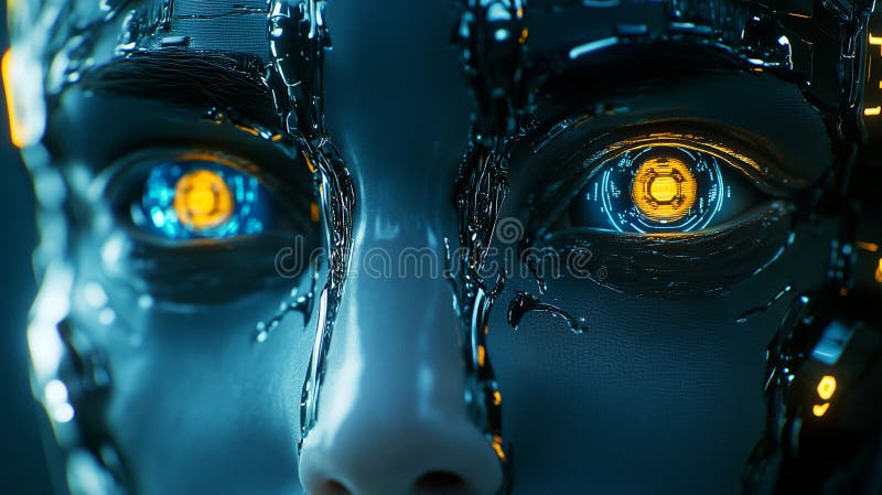 Cybernetic Humanoid Face Closeup Futuristic Digital Art Abstract ...