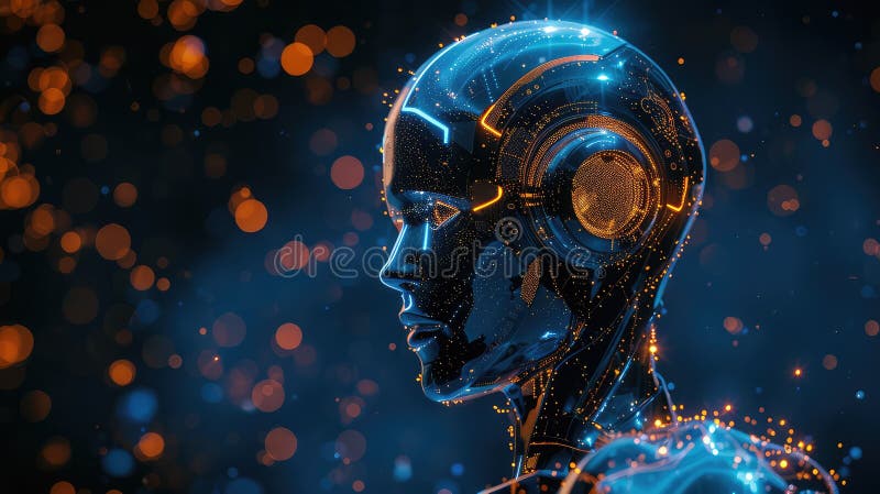 Advanced Cybernetic Humanoid Profile with Digital Interface Elements ...