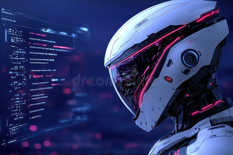 Advanced Cybernetic Sentinel: Futuristic Metallic Robot Android with VR ...