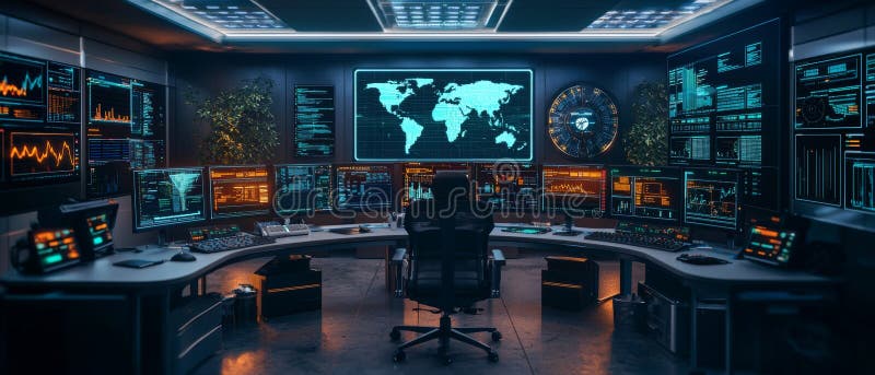 Advanced Cybersecurity Command Center in a Dark Futuristic Setting ...