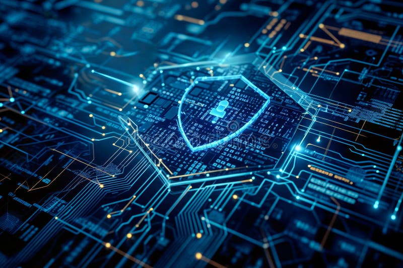 Advanced Cybersecurity Concept with Digital Shield on Electronic ...