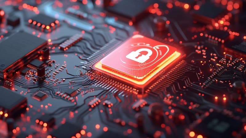 Advanced Cybersecurity Concept with Encrypted Chip. Generative Ai Stock Illustration ...