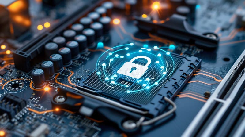 Advanced Cybersecurity Concept with Encrypted Chip. Generative Ai Stock ...