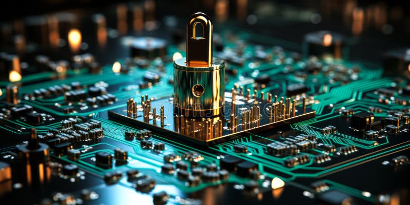 Advanced Cybersecurity Concept with a Padlock Symbol on a Circuit Board ...