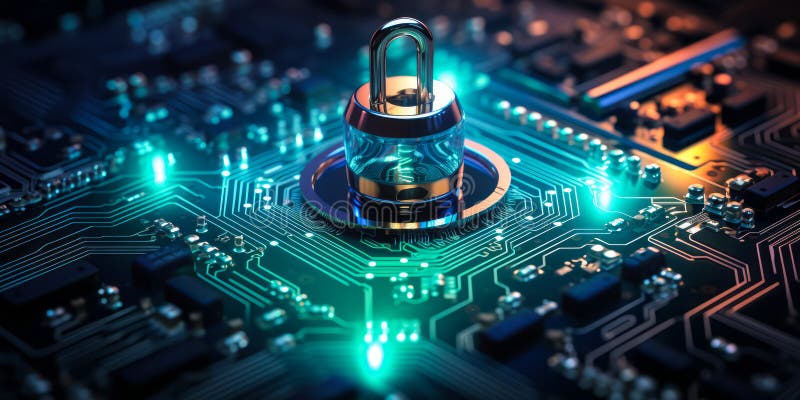 Advanced Cybersecurity Concept with a Padlock Symbol on a Circuit Board ...