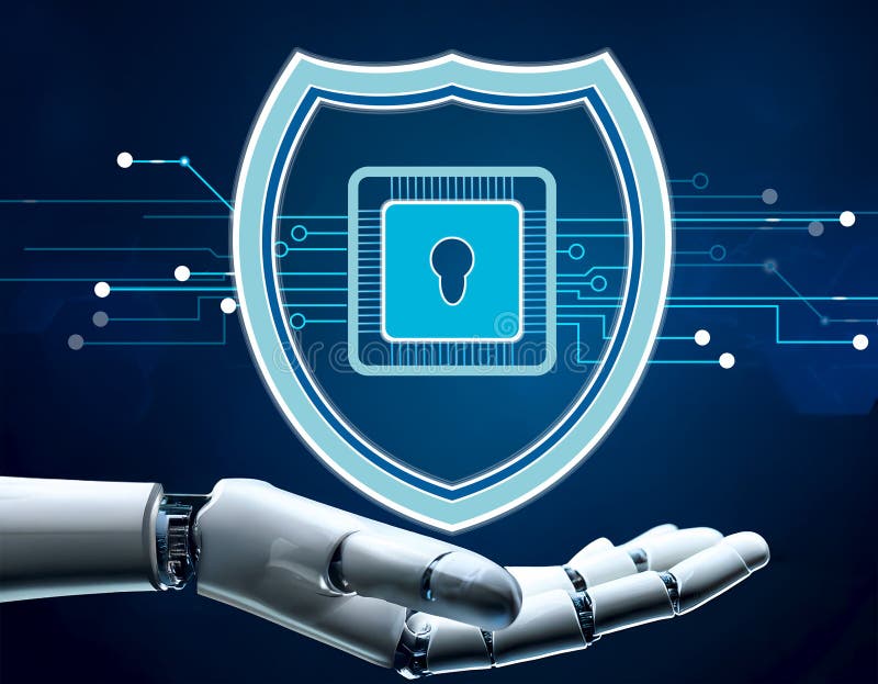 Advanced Cybersecurity Concept Robotic Hand with Shield and Padlock ...