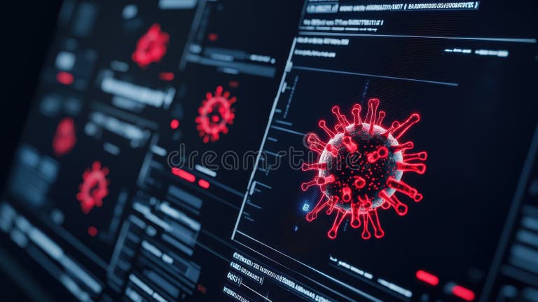 Advanced Cybersecurity Diagnostic Interface with Virus Visualization ...
